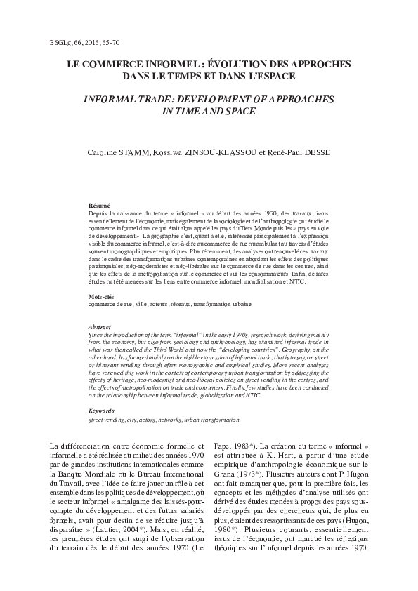 (PDF) LE COMMERCE INFORMEL : ÉVOLUTION DES APPROCHES DANS LE TEMPS ET ...