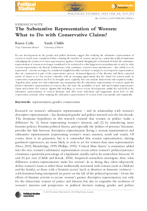 (PDF) The Substantive Representation of Women: What to Do with ...
