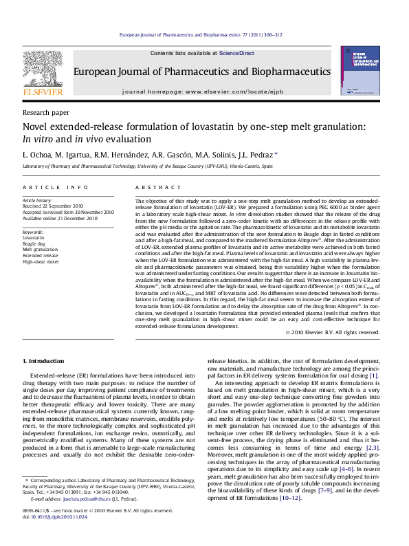 (PDF) Novel extended-release formulation of lovastatin by one-step melt ...