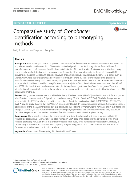 (PDF) Comparative study of Cronobacter identification according to ...