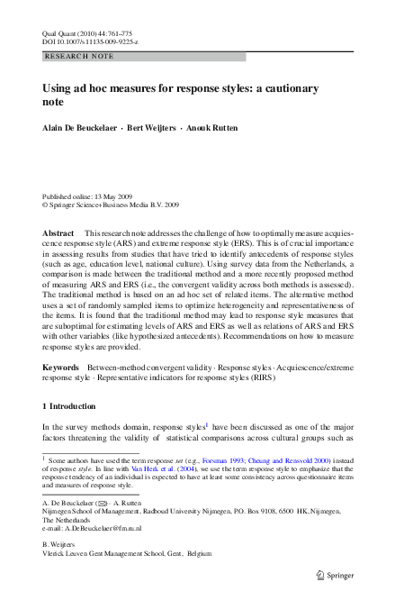 (PDF) Using ad hoc measures for response styles: a cautionary note