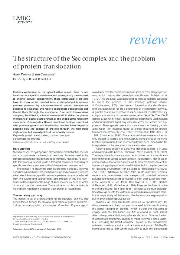 (PDF) The structure of the Sec complex and the problem of protein ...
