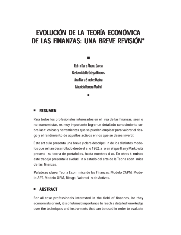 (PDF) Evoluciòn de la teoria econòmica de las finanzas: Una Breve revision
