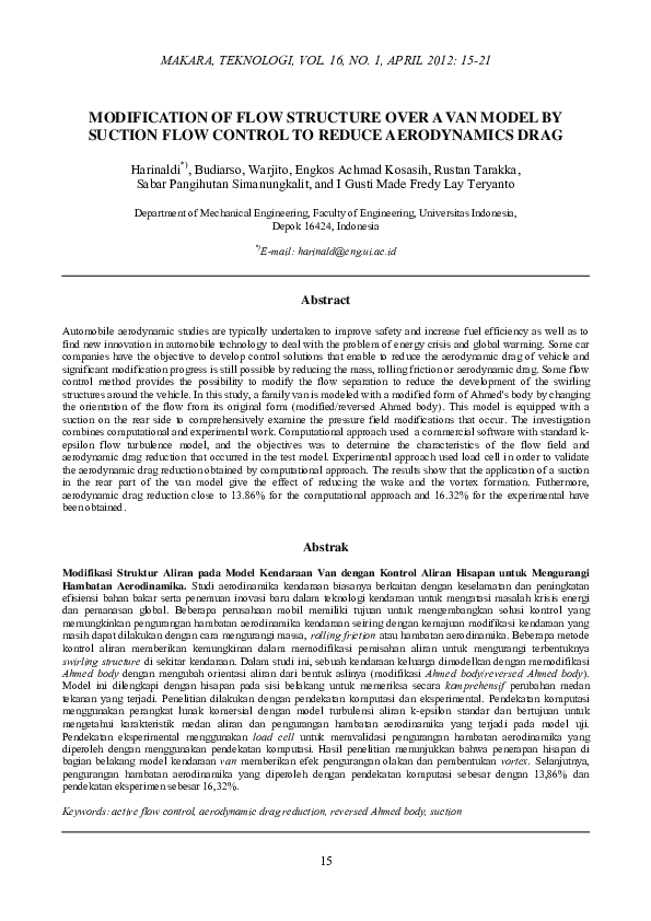(PDF) MODIFICATION OF FLOW STRUCTURE OVER A VAN MODEL BY SUCTION FLOW ...