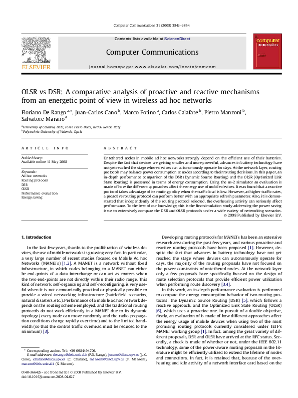 Pdf Olsr Vs Dsr A Comparative Analysis Of Proactive And Reactive