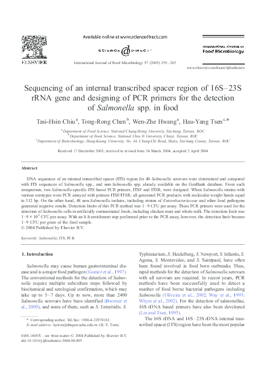 (PDF) Sequencing of an internal transcribed spacer region of 16S–23S ...