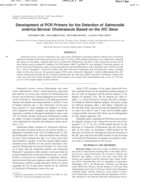(PDF) Development of PCR primers for the detection of Salmonella ...