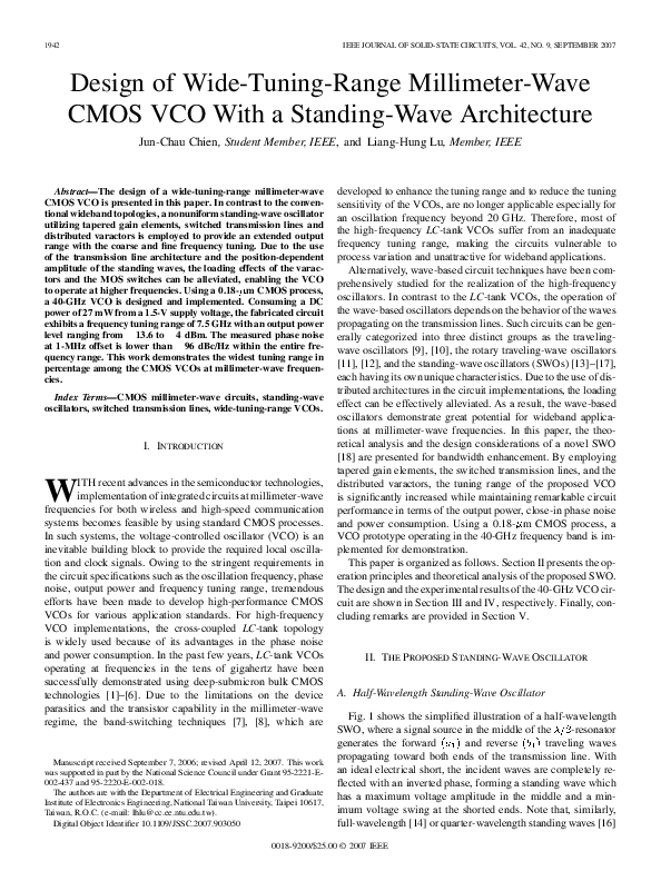 (PDF) Design of Wide-Tuning-Range Millimeter-Wave CMOS VCO With a Standing-Wave Architecture