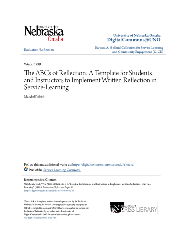 (PDF) The ABCs of Reflection: A Template for Students and Instructors ...