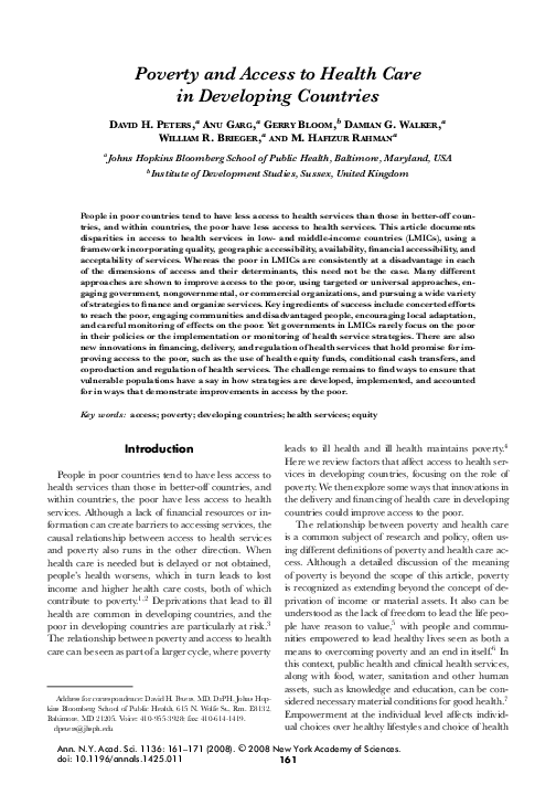 (PDF) Poverty and Access to Health Care in Developing Countries