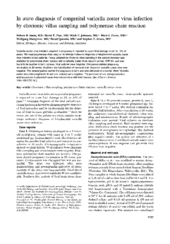 (PDF) In utero diagnosis of congenital varicella zoster virus infection ...