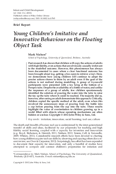 (PDF) Young Children's Imitative and Innovative Behaviour on the ...