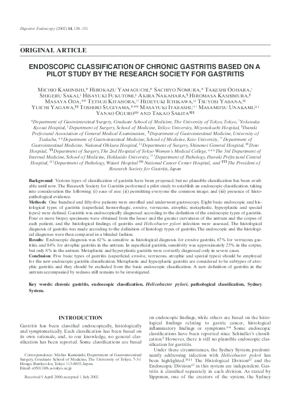 (PDF) Endoscopic classification of chronic gastritis based on a pilot ...