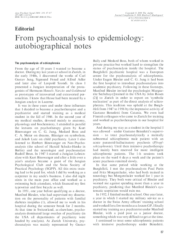 (PDF) From psychoanalysis to epidemiology: autobiographical notes ...