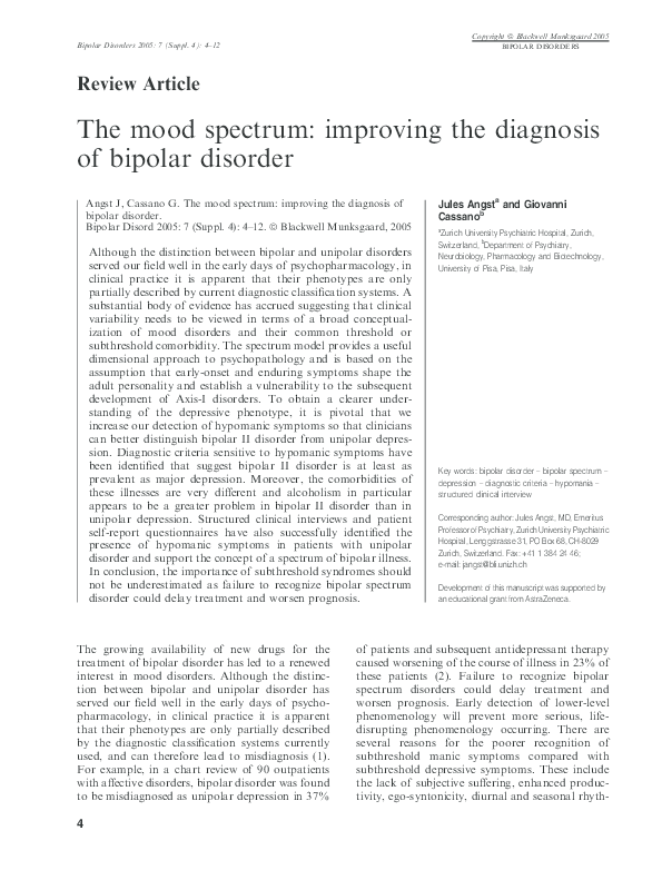 (PDF) The mood spectrum: improving the diagnosis of bipolar disorder