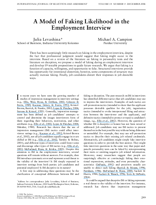 (PDF) A Model of Faking Likelihood in the Employment Interview