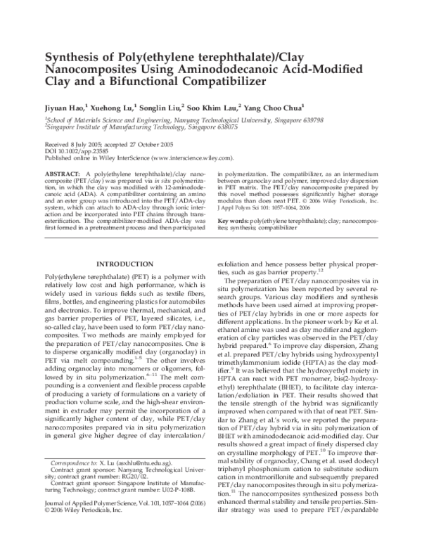 (PDF) Synthesis of poly(ethylene terephthalate)/clay nanocomposites ...