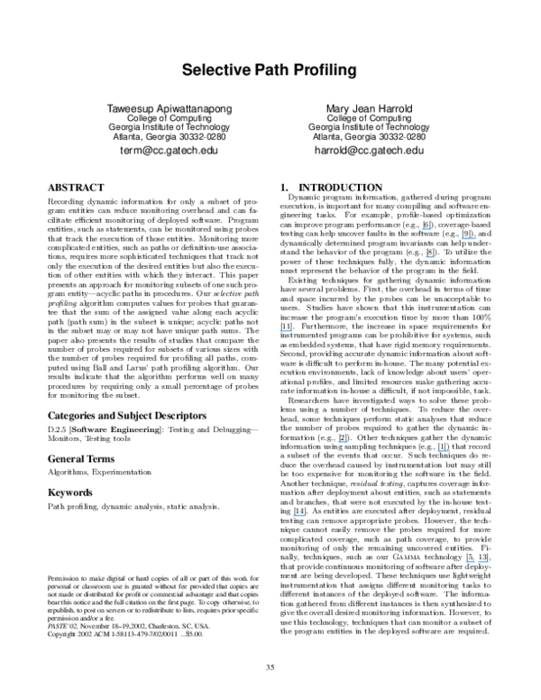 (PDF) Selective path profiling