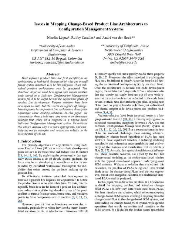 (PDF) Issues in mapping change-based product line architectures to configuration management systems