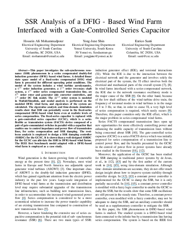 (PDF) SSR analysis of a DFIG-based wind farm interfaced with a gate-controlled series capacitor