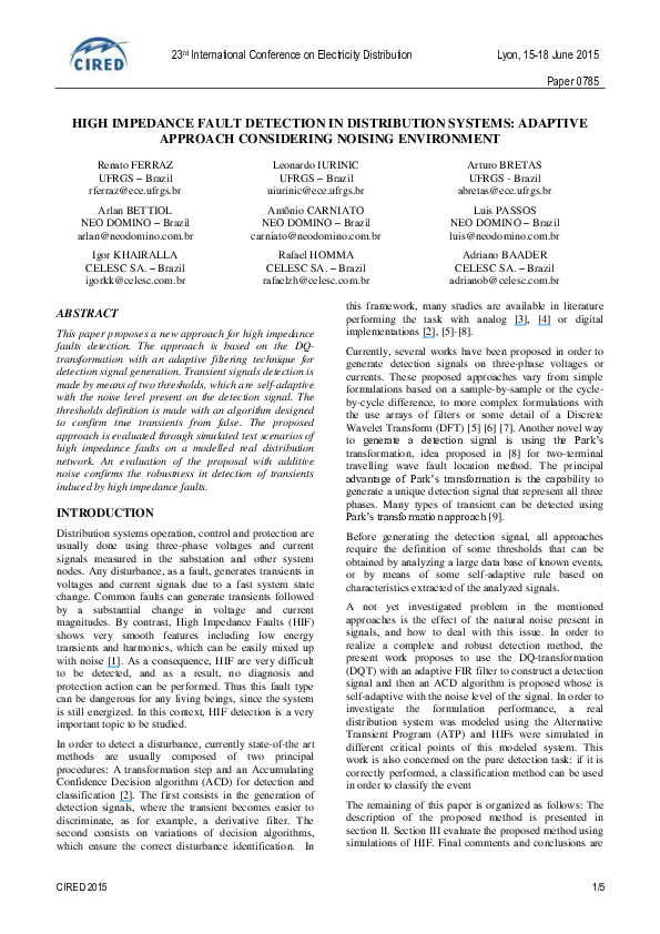 Pdf High Impedance Fault Detection In Distribution Network Using Time