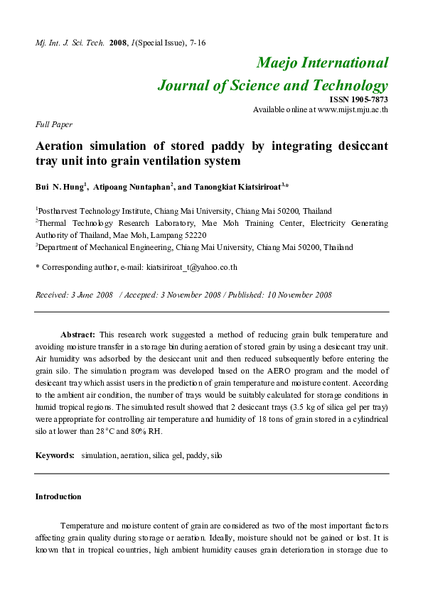 (PDF) Aeration simulation of stored paddy by integrating desiccant tray ...
