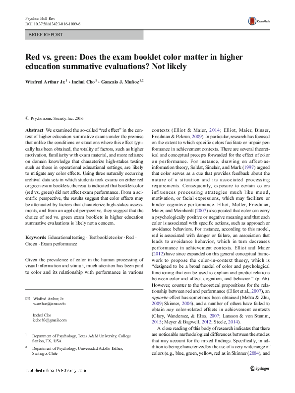 (PDF) Red vs. green: Does the exam booklet color matter in higher ...