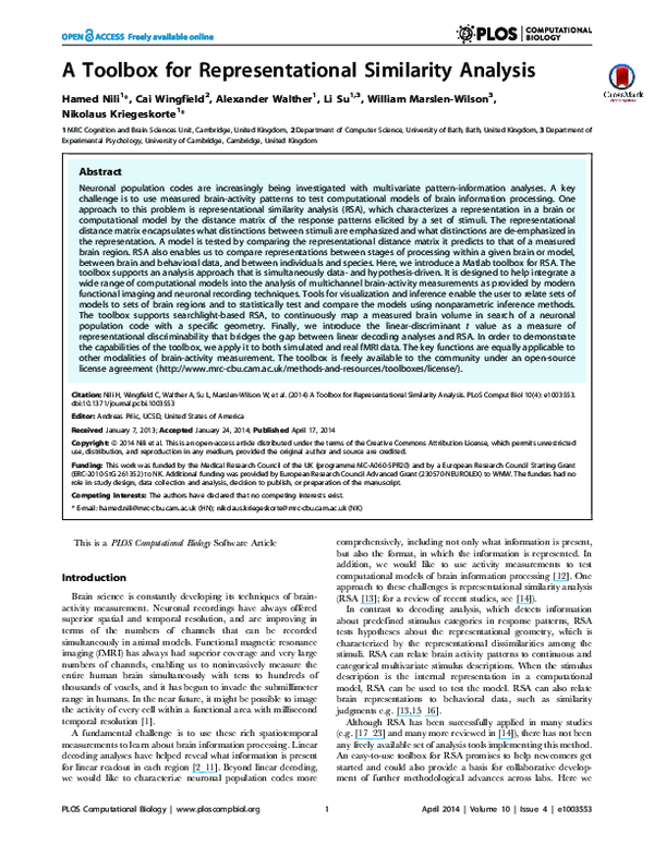 (PDF) A Toolbox for Representational Similarity Analysis