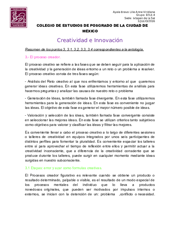 (DOC) RESUMEN CREATIVIDAD E INNOVACION