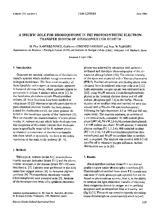 (PDF) A specific role for rhodoquinone in the photosynthetic electron ...