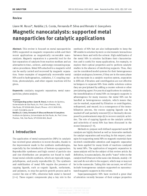 (PDF) Magnetic nanocatalysts: supported metal nanoparticles for ...