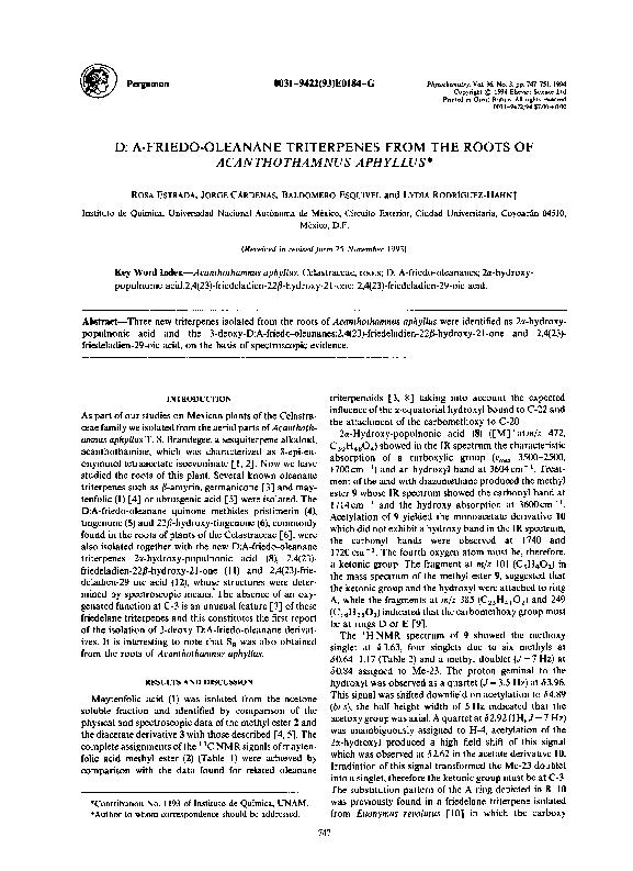 (PDF) D: A-friedo-oleanane triterpenes from the roots of Acanthothamnus ...