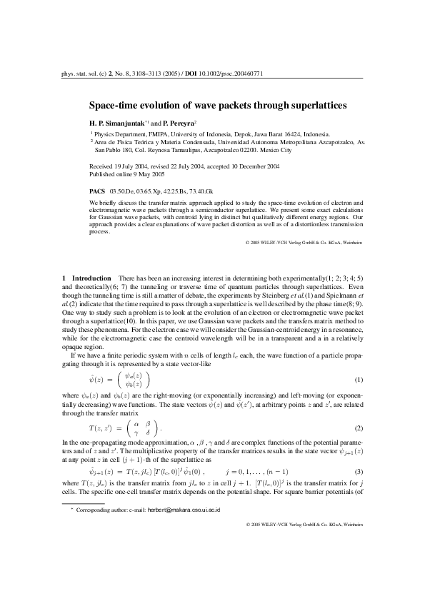 (PDF) Space-time evolution of wave packets through superlattices