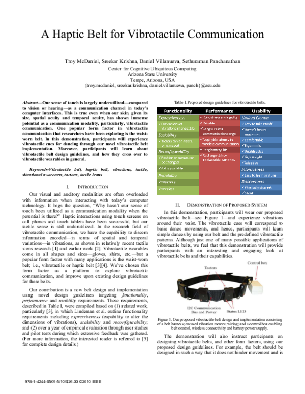 A haptic belt for vibrotactile communication