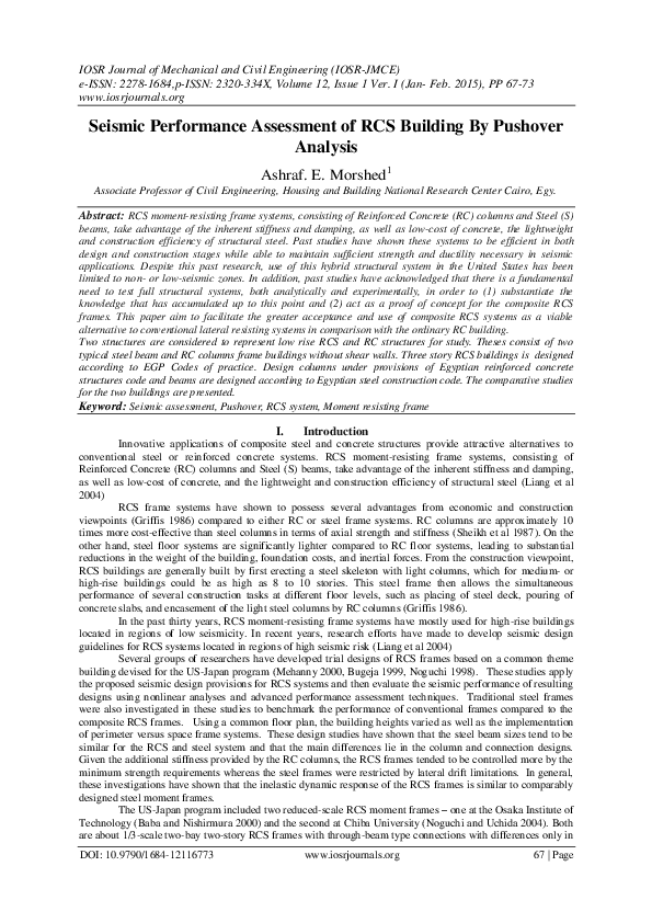 (PDF) Seismic Performance Assessment of RCS Building By Pushover Analysis
