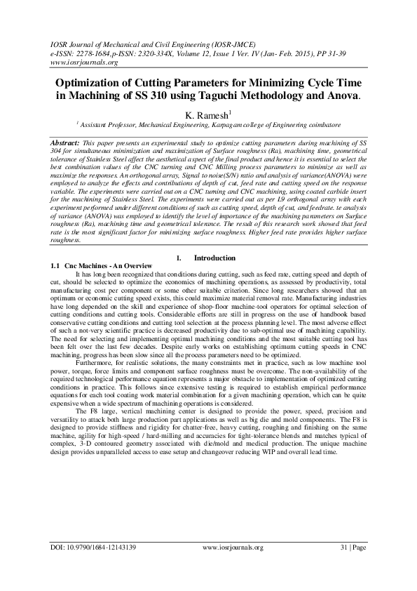 (PDF) Optimization of Cutting Parameters for Minimizing Cycle Time in ... (PDF) Optimization of Cutting Parameters for Minimizing Cycle Time in ...