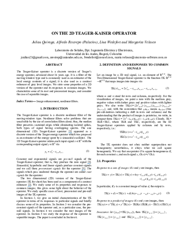 Pdf On The 2d Teager Kaiser Operator