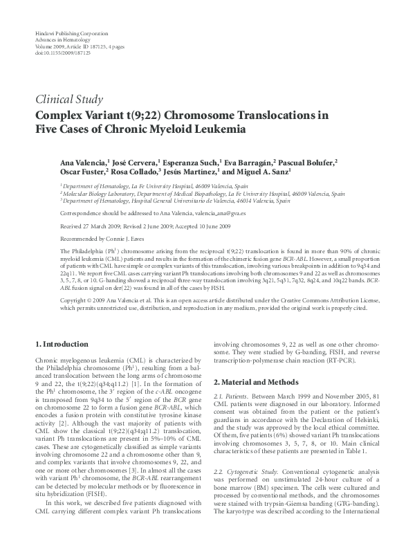 (PDF) Complex Variant t(9;22) Chromosome Translocations in Five Cases ...