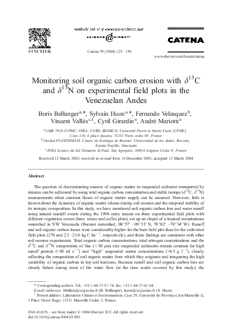 (PDF) Monitoring soil organic carbon erosion with δ 13C and δ 15N on experimental field plots in ...