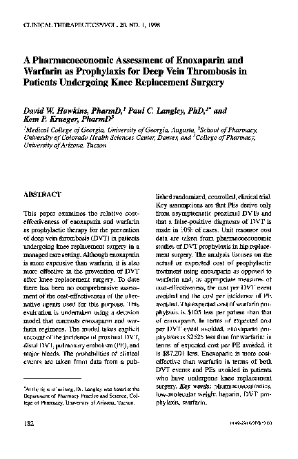 (PDF) A pharmacoeconomic assessment of enoxaparin and warfarin as ...