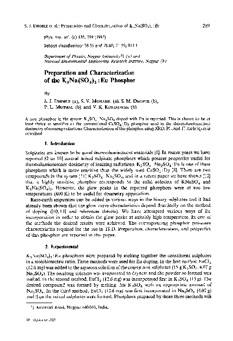 (PDF) Preparation and Characterization of the K3Na(SO4)2: Eu Phosphor