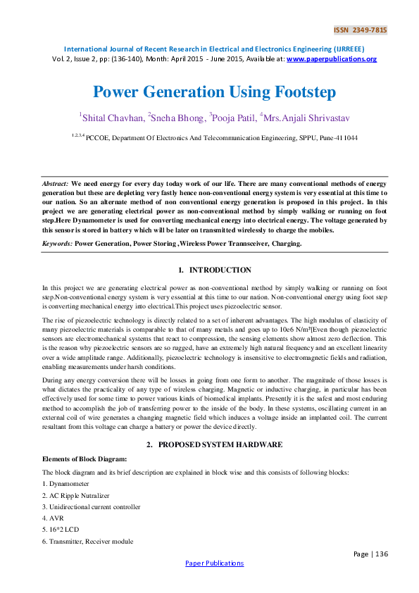(PDF) Power Generation Using Footstep
