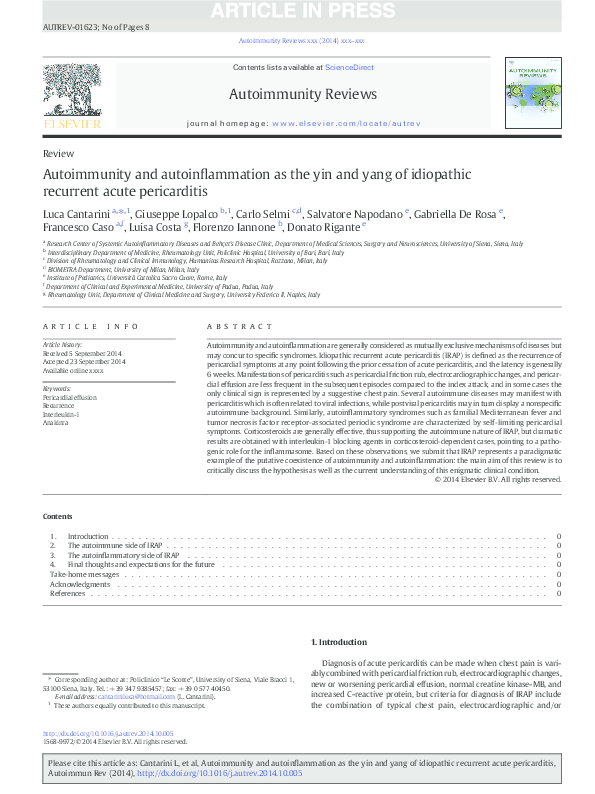 (PDF) Autoimmunity and autoinflammation as the yin and yang of ...