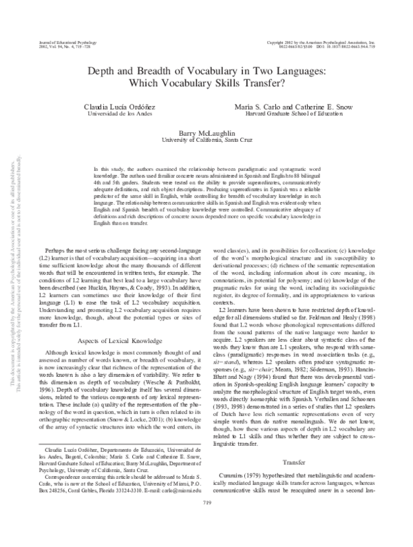 (PDF) Depth and Breadth of Vocabulary in Two Languages: Which ...