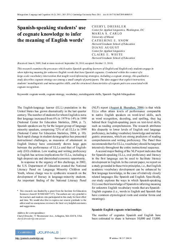 cognates words in english