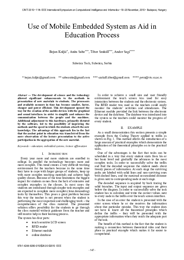 (PDF) Use of mobile embedded system as aid in education process