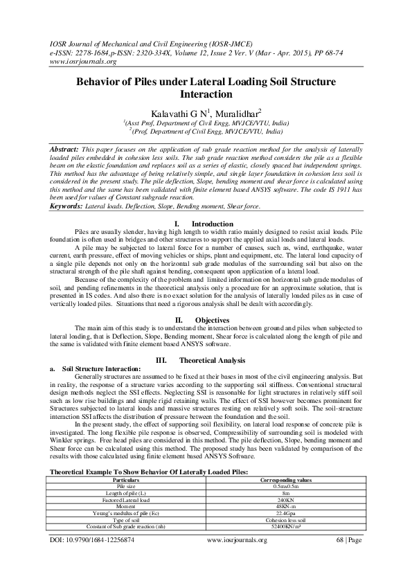 (PDF) Behavior of Piles under Lateral Loading Soil Structure Interaction