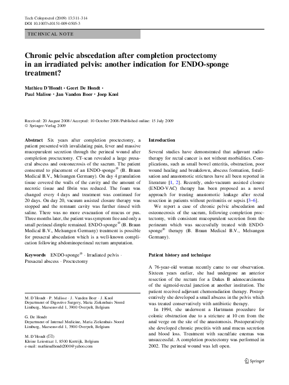 (PDF) Chronic pelvic abscedation after completion proctectomy in an ...