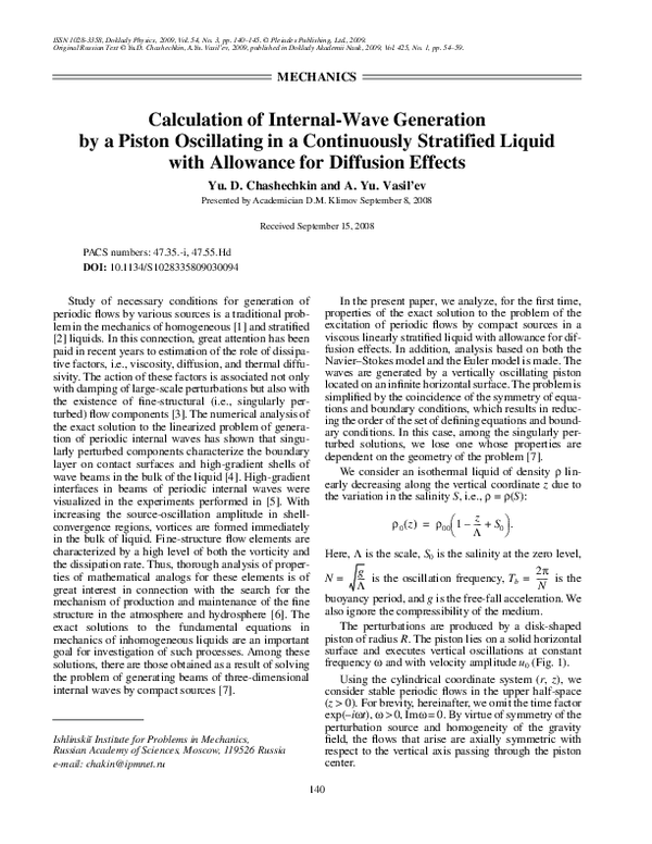 (PDF) Calculation of internal-wave generation by a piston oscillating ...