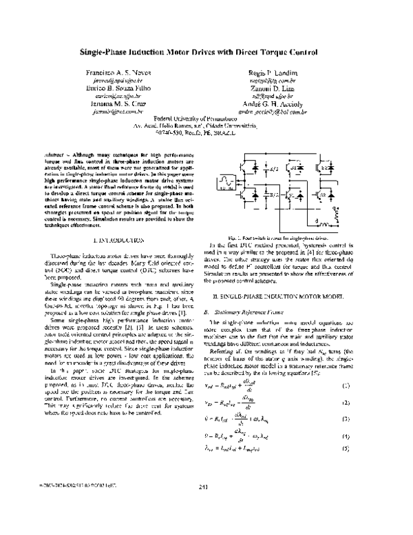 (PDF) Single-phase induction motor drives with direct torque control